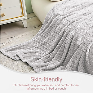 Exclusivo Mezcla Light Grey Fleece Throw Blanket for Couch and Bed, 50x70 Inches Soft Cozy 3D Decorative Jacquard Flannel Blankets, Lightweight Fuzzy Plush Warm Throws for All Seasons