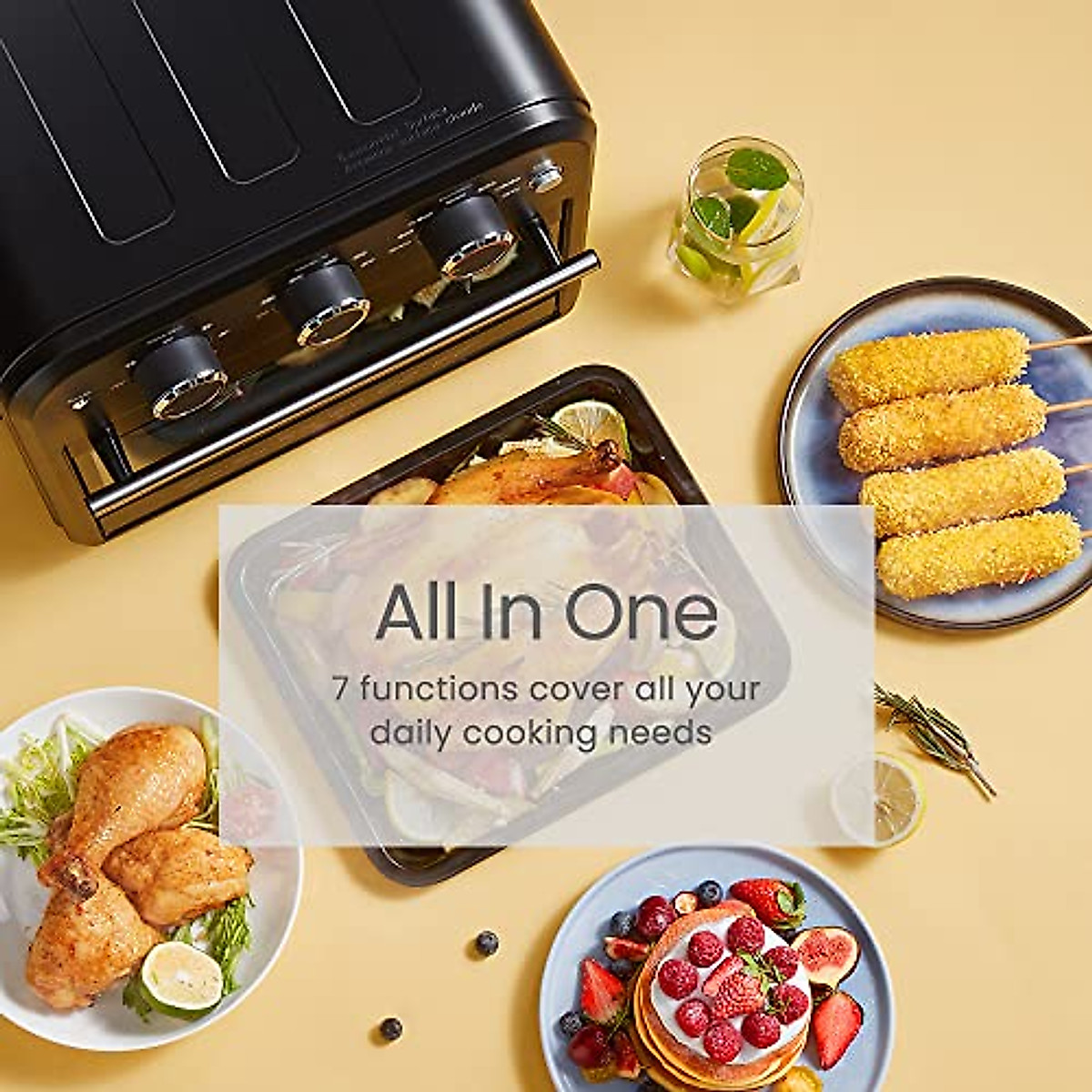 COMFEE' Retro Air Fryer Toaster Oven, 7-in-1, 1250W, 14QT Capacity, 4 Slice, Fry, Bake, Broil, Toast, Warm, Convection Black, Perfect for Countertop (CO-A101A(BK))