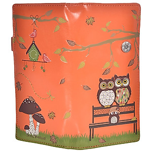 Shag Wear Women's Premium Vegan Clutch Cardholder Wallet Zipper Purse with Pretty Autumn Owl Orange