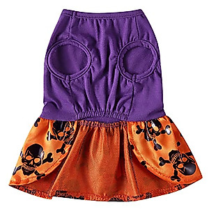 Filhome Halloween Dog Dress, Wizard Skeleton Puppy Clothes Dog Cat Bowknot Princess Skirt Costume, Girl Dog Apparel Outfits(Wizard,M)