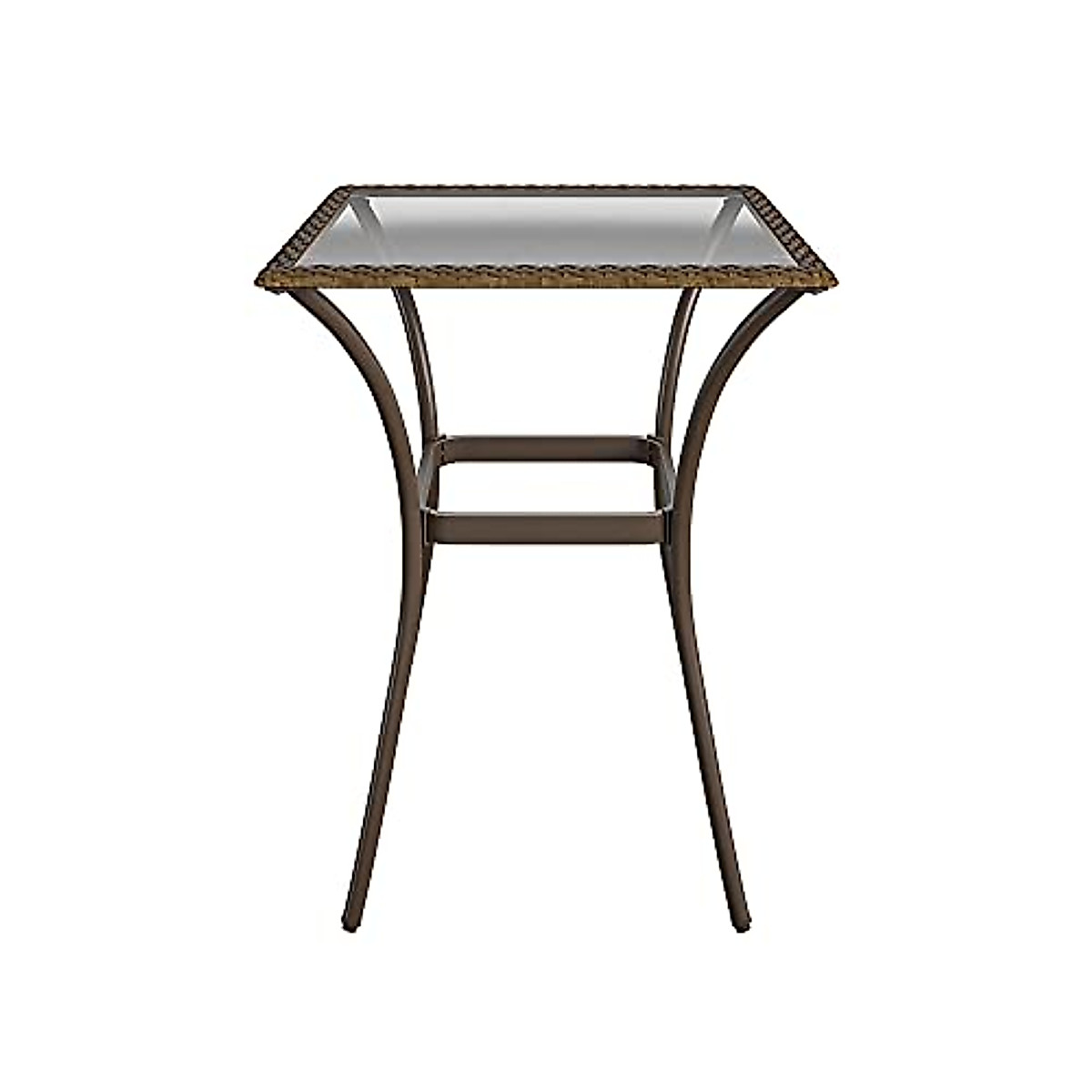 Cosco Outdoor 3 Piece High Top Bistro Lakewood Ranch Steel Woven Wicker Patio Balcony Furniture Set with Cushions, Brown