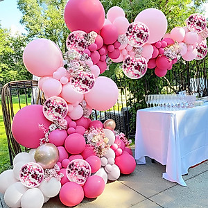 146 Pieces Rose Pink Balloon Garland Arch Kit Hot Pink Balloon Garland Kit White Balloons for Wedding Party Princess Theme Birthday Bridal Shower Decorations