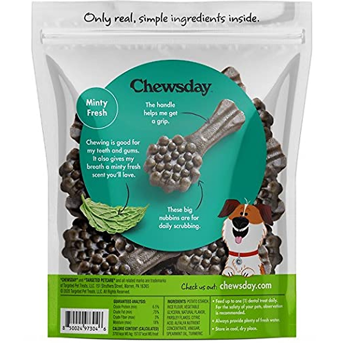 Chewsday Extra-Small Minty Fresh Daily Dental Dog Chews, Made in The USA, Natural Highly-Digestible Oral Health Treats for Healthy Gums and Teeth - 28 Count