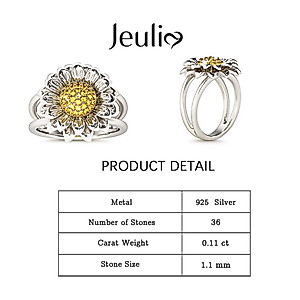 Jeulia s925 Sterling Silver Sunflower Rings Intertwined Ring Daisy Hawaiian Flower Rings for Women Halo Engagement Ring Set Bridal Anniversary with Jewelry Gift Box (Sunflower, 5.5)