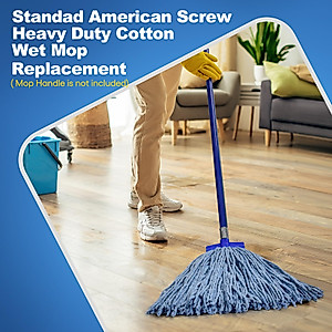 Matthew Cleaning Screw-on Heavy Duty Cotton Wet Mop Replacement Heads(Blue, Large,3Pack) with 2 Pack Microfiber Cloth for Residential & Commercial Floor Cleaning Use- Fit Standard American Screw
