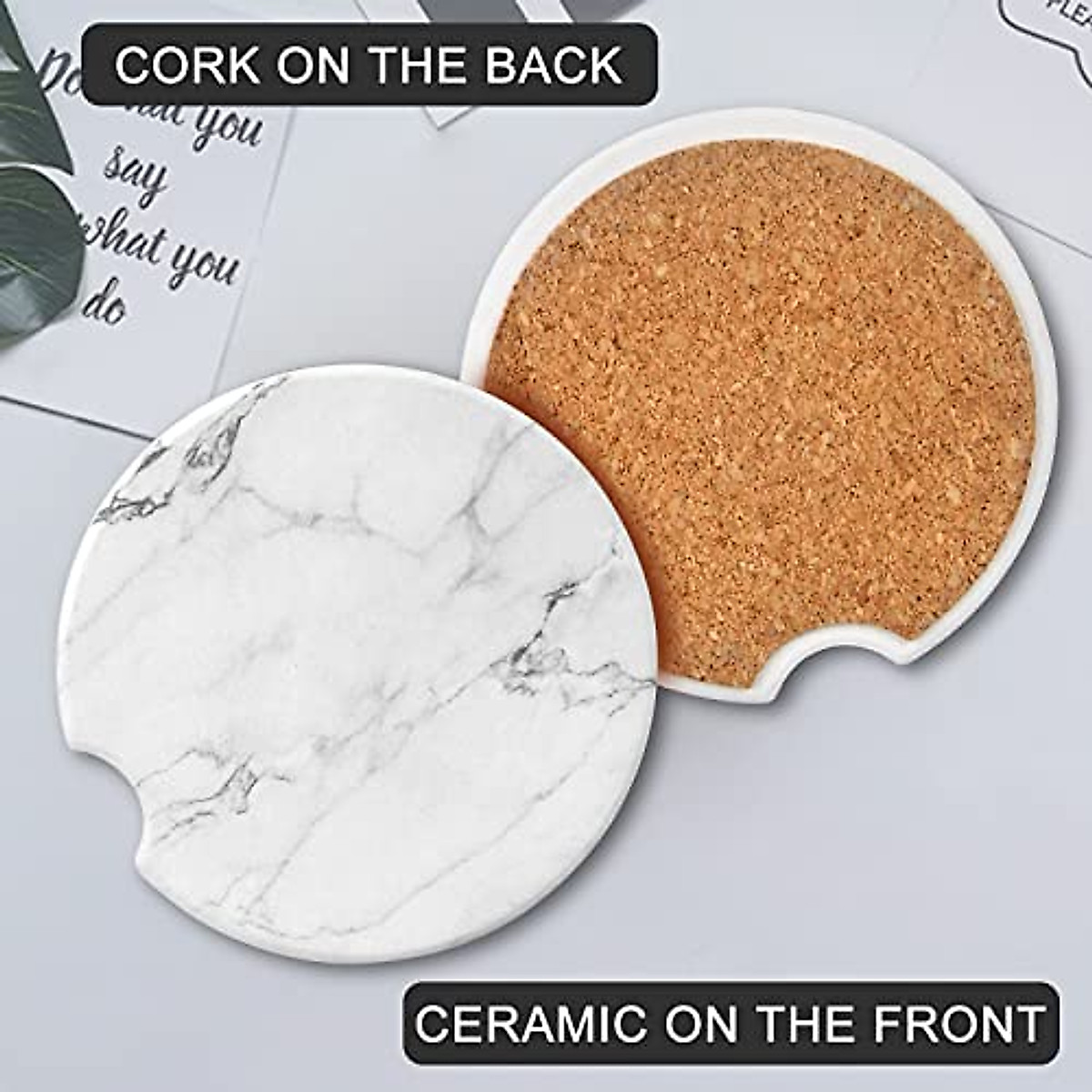 2 Pcs Absorbent Car Coasters White Marble Car Coaster Cup Holder Coasters Thirstystone Ceramic Cupholder Coaster Gray Cute Car Coasters Stone Car Drink Coasters