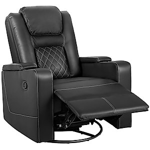 YITAHOME Swivel Glider Rocker Recliner Chair with Cup Holders, Home Theater Seating Soft Leather Reclining Chairs for Movie Room with Hidden Arm Storage(Black)