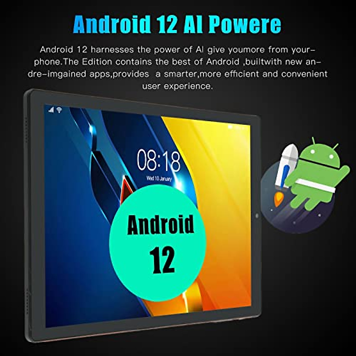 Tablet 10.1in Android 12, Ten Core Processor, 10.1in 1960x1080 IPS HD Touch Screen Android Tablet for Adult Kids, 6GB + 128GB, Bluetooth 5.0, 5G WiFi, Dual Camera, 8800mAh Battery