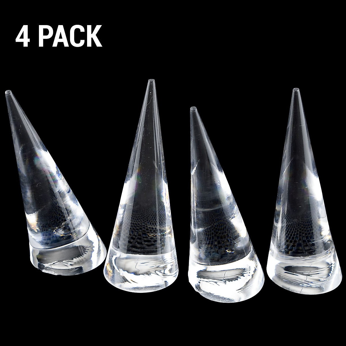 IFAMIO 4 Pack Acrylic Ring Cone Stand Single Ring Display Holder Cone Shape Ring Display Support Ring Rack Ring Holder Jewelry Display Stand DIY Acrylic Cone