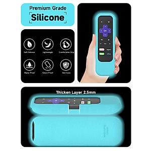 Protective Case for Roku Express HD/Express+,Roku 2 (4210R),Roku LT,Premiere,RC83,Streaming Stick RC41,3800RT,TCL TV R655 Remote Case Light Weight Shock Proof Silicone Remote Cover(Glow in Dark Blue)