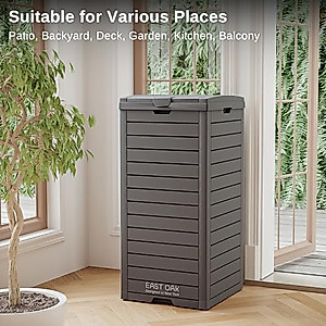 EAST OAK 31 Gallon Outdoor Trash Can, Waterproof Resin Garbage Can with Tiered Lid and Drip Tray, Outside Trash Bin for Patio, Kitchen, Backyard, Deck, Gray