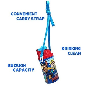 Paw Patrol Friends Carrying Strap One Touch Water Bottles with Reusable Built in Straw - Safe Approved BPA free, Easy to Clean, Perfect Gifts for Kids Girls Boys, Goodies Home by Zak design