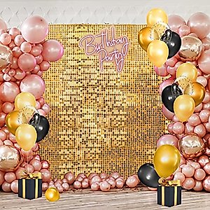 Ayfjovs 24 PCS Gold Shimmer Wall Panels Sequin Shimmer Wall Backdrop, Gold Back Drops Pack for Party Decorations Birthday Wedding & Engagement Anniversary Home Decor