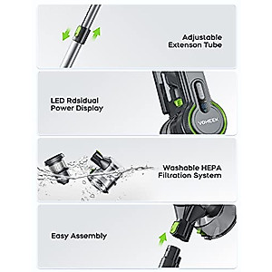 Voweek Cordless Vacuum Cleaner, 6 in 1 Lightweight Stick Vacuum Cleaner with 3 Power Modes, LED Display, Up to 45min Runtime, Vacuum Cleaner for Hardwood Floor Pet Hair Home Car-Olive Green