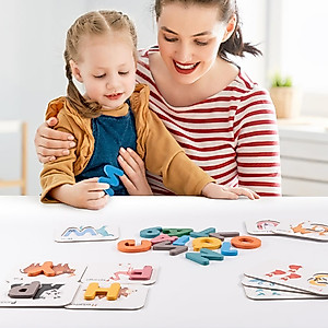 XJYQJD Number Alphabet Flash Cards for Toddlers 3-5 Years, Montessori Alphabet Learning Toys Puzzle ABC Flash Cards Sight Words Games Wooden Letters Matching Animal Flashcards for Toddlers 2-4 Years