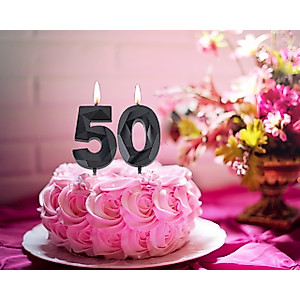 2 inch Black 50 Birthday Candles, 3D Diamond Number 50 Cake Topper for Men Women Birthday Party Decorations Theme Party