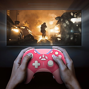Paton Wireless Switch Controller for Nintendo Switch/Lite/OLED/Windows/Android/IOS Devices Controller, Bluetooth Controllers for Nintendo Switch with Vibration, Motion, Turbo and LED Light-Pink