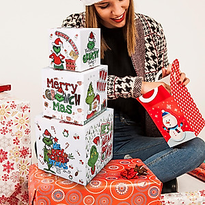 3 Pcs Christmas Nesting Gift Boxes，Christmas Stackable Gift Boxes Set with Lids Christmas Decorative Boxes for New Year Holiday Birthday Party Gift Decor