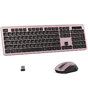 MPTOG Wireless Keyboard and Mouse Combo, Full-Size 104-Key Office Keyboard with 15 Function Keys, Numeric Keypad, Single USB Receiver, Compatible with PC and Laptop(Pink)