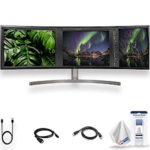 LG 2 x 49WL95C-W 49" 32:9 Curved UltraWide 5K HDR IPS Monitors with HDMI, Display Port, and USB-C Cables, + LCD Cleaning Kit, and Electronics Basket Microfiber Cloth - Dual Monitor Bundle