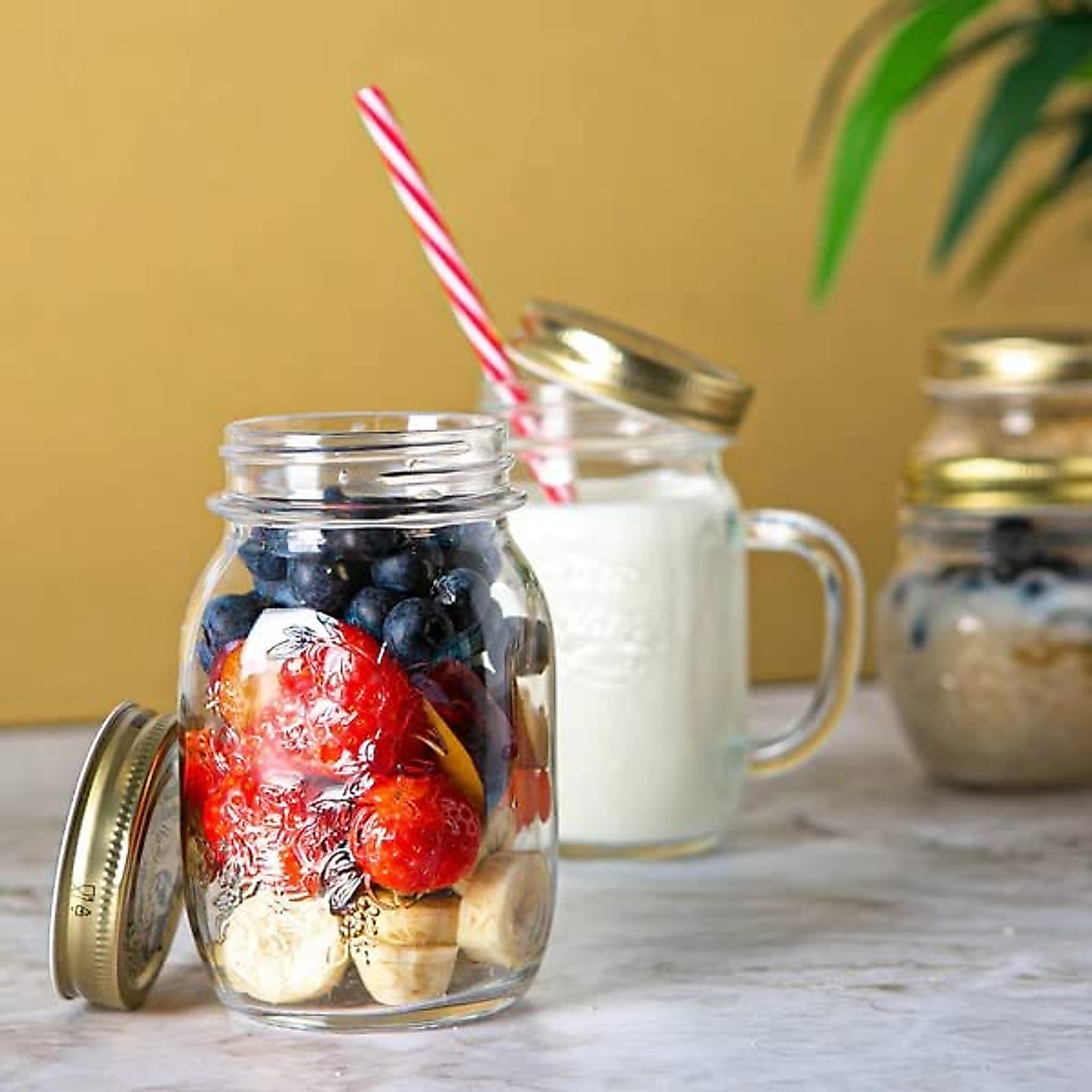 Bormioli Rocco Quattro Stagioni set of 4 Clear Airtight Mason Jars, 17 Oz. Made from BPA Free Durable Glass, Made In Italy.