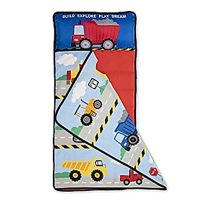 Baby Boom Funhouse Construction Area Trucks Kids Nap Mat Set – Includes Pillow and Fleece Blanket – Great for Boys Napping during Daycare or Preschool - Fits Toddlers, Blue