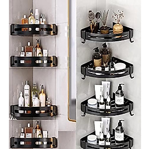 Hyuxinmy Bath Corner Shower Shelves Adhesive Caddy, Adhesive Bathroom Shelf Wall Mounted, No Drilling Kitchen Racks Shower Organizer Basket, Storage for Bathroom Kitchen (4black)