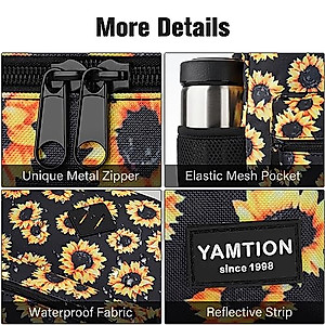 YAMTION School Backpack,Sunflower Bookbag Men and Teen Boy Schoolbag with USB Charging Port for High School College Office Work Travel