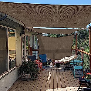 E&K Sunrise 10' x 15' Sun Shade Sail Rectangle Canopy Shade Cover UV Block for Pergola Patio Backyard Garden Outdoor (Brown)