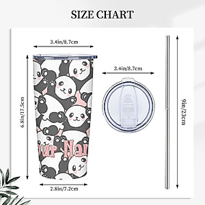 Panda Tumbler Gifts, 20 OZ Tumblers with Straw & Lid Double Wall Vacuum Insulated Printed Cup, Coffee Wine Water Tea Mug for Women Men Couple Teen Boys Girls Birthday Valentine’s Day Home Office