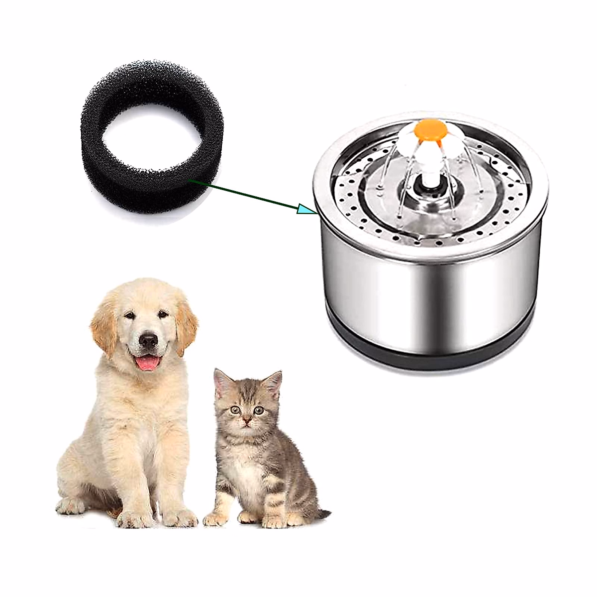 12 Pieces Pet Fountain Foam Filters Round Sponge Black Filter Foam Pet Cat Fountain Replacement Filter for 2.5 L/ 84 oz Stainless Steel Cat Fountain Pet Drinking Water