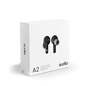 Sudio A2 True Wireless Earbuds with Charging Case, in-Ear Noise Cancelling Headphones with Microphone, Bluetooth 5.2, 30h Playtime, IPX4 Water Resistant (Black)