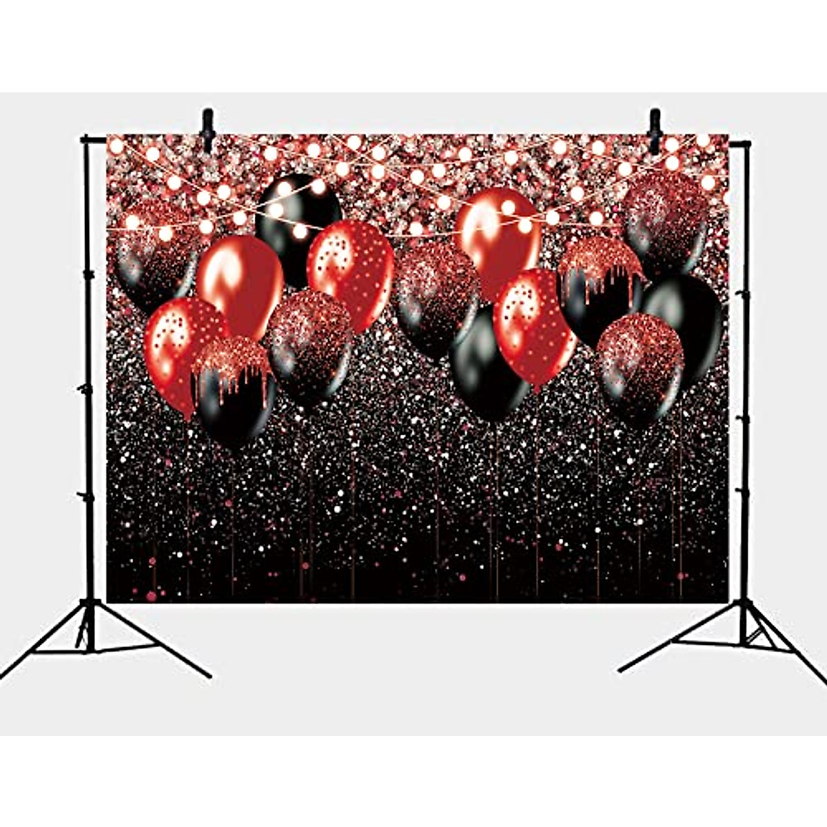 Red and Black Glitter Backdrop Balloons Bokeh Birthday Photography Background for Men and Women, Suitable for Wedding Prom Party Decoration Banner Props 7x5FT(Width 210cm x Height 150cm)