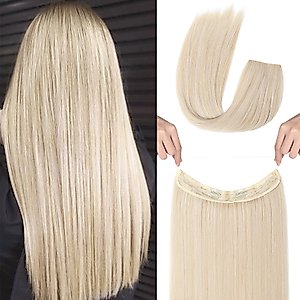 REECHO Invisible Wire Hair Extensions with Transparent Headband Adjustable Size Removable Secure Clips in Straight Secret Hairpiece for Women (24 Inch, Light Blonde)