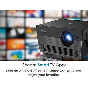 Optoma UHL55 4K LED Smart Projector with HDR, Bright 1500 lumens, Works with Alexa and Google Assistant, for Home Theaters and Outdoors, Auto Focus, Bluetooth Speaker Built in, Stream Netflix, Black