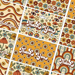 AnyDesign Retro Floral Thank You Cards Bulk 30 Pack Boho Rainbow Flower Note Cards with Matching Seal Stickers Envelopes Hippie Greeting Blank Cards for Birthday Baby Shower Bridal Party, 4 x 6 Inch