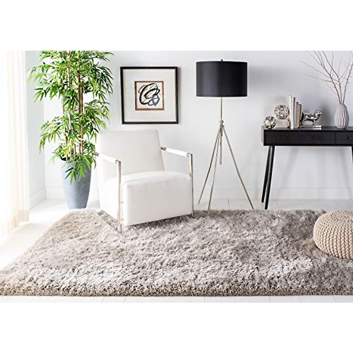 Safavieh Atlantic Shag Collection 8' x 10' Silver ATG101G Handmade Solid 1.2-inch Thick Area Rug