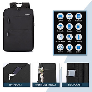 Laptop Backpack, Laptop Backpack 15.6 inch,Durable Business Travel Laptops Backpack with USB Charging Port, Water Resistant College School Computer Bag Gifts for Men & Women Fits Notebook, Black