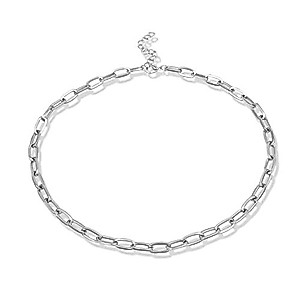 14K Gold Plated Paperclip Alloy Link Chain Choker Necklace Bracelet Earrings Set Punk Oval Dainty Chunky Chain Flat Link Costume Jewelry Set for Women Girls Men Party Gifts Jewelry-Silver