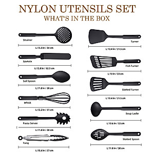 Kitchen Utensils Set of 11 Pcs, Nylon Utensils Set, Non-Stick Cooking Utensils Set 410°F Heat Resistant, Kitchen Gadgets Accessories Tools for Cookware (BPA Free)