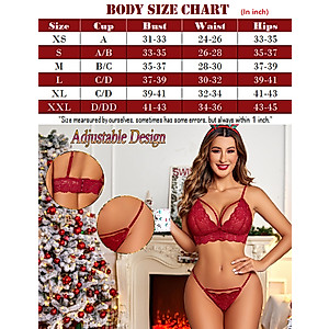 Avidlove Women's Lingerie 2 Piece Bra and Panty Set Lace Mini Babydoll Wine Red S