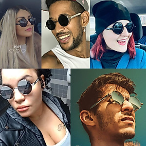 Dollger Sunglasses Unisex Vintage Steampunk Gothic Retro Metal Round Circle Frame Sunglasses 2 pairs Pack Black lens and Red Lens