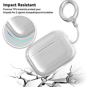 AirPods Pro 2 Case, AirPods Pro 2nd Generation Case Cover 2022,TPU Protective Case with Carabiner/Keychain, Shockproof, Lightweight, Scratch Resistant, Waterproof, Dustproof (Clear)