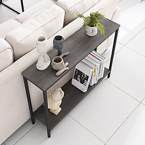 MAJARO Modern Industrial Sofa Console Table for Living Room, Office (Dark Grey, Double Layer)