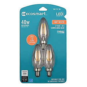 EcoSmart 40-Watt Equivalent B11 E12 Base Dimmable Clear Filament Vintage Style LED Light Bulb, Soft White (3-Pack)
