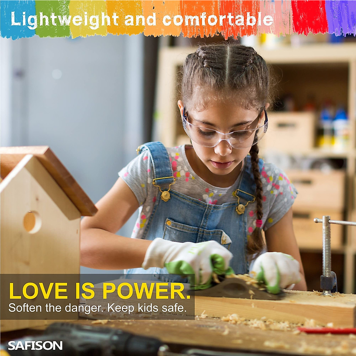 SAFISON 28 Pack Kids Safety Glasses, ANSI Z87.1 Child Size Protective Goggles in 7 Colors, Scratch and Impact Resistant Clear Lens Eyewear with Color Frame for Nerf Party/Science/School Projects