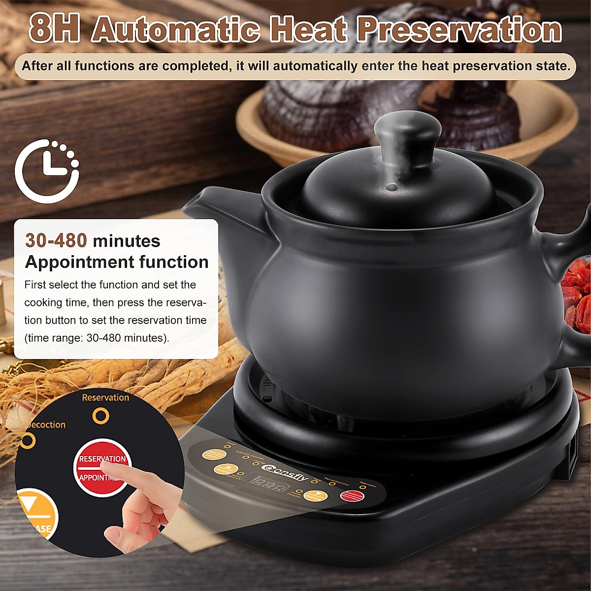 Consfly Electric Chinese Medicine Pot 2.11 QT Herbal Medicine Cooker 110V Electric Ceramic Herb Tea Maker for Herbs Within 150g