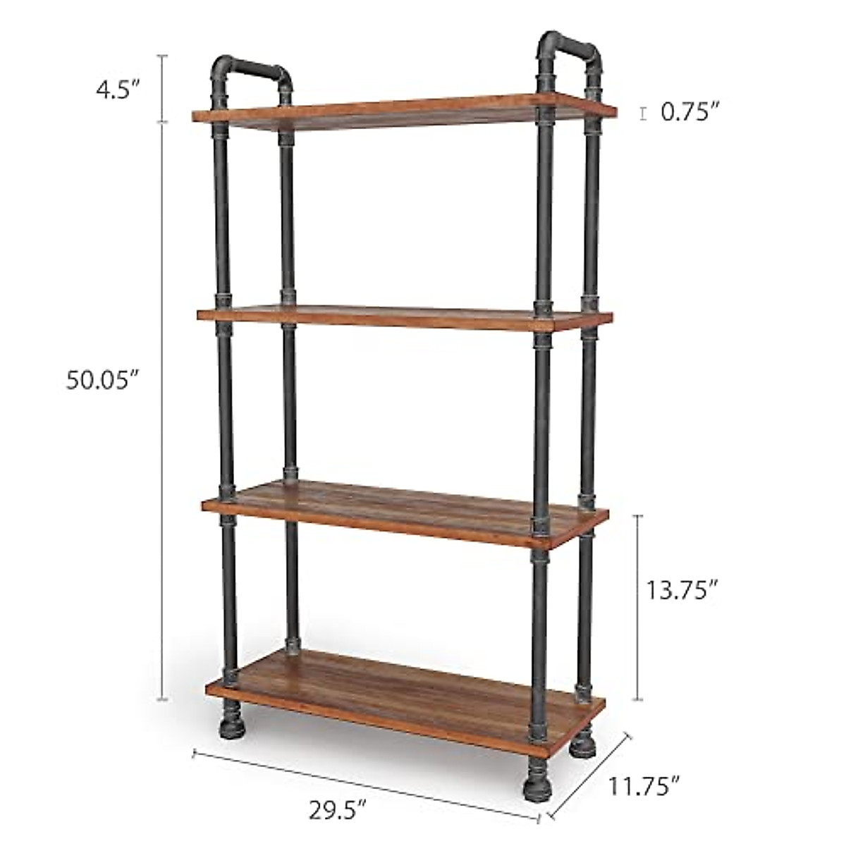 Barnyard Designs Furniture 4-Tier Etagere Bookcase, Solid Pine Open Wood Shelves, Rustic Modern Industrial Metal and Wood Style Bookshelf, Brown, 55" x 29.5" x 11.75"