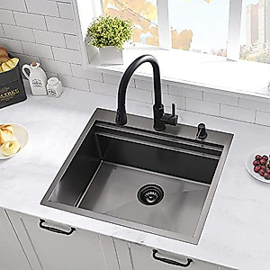 25 Black Drop In Kitchen Sink Workstation-Wesliv 25x22x10 Topmount Drop In Kitchen Sink Black Stainless Steel Sink Double Ledges Workstation Sink 16 Gauge Single Basin Kitchen Sink with Accessories