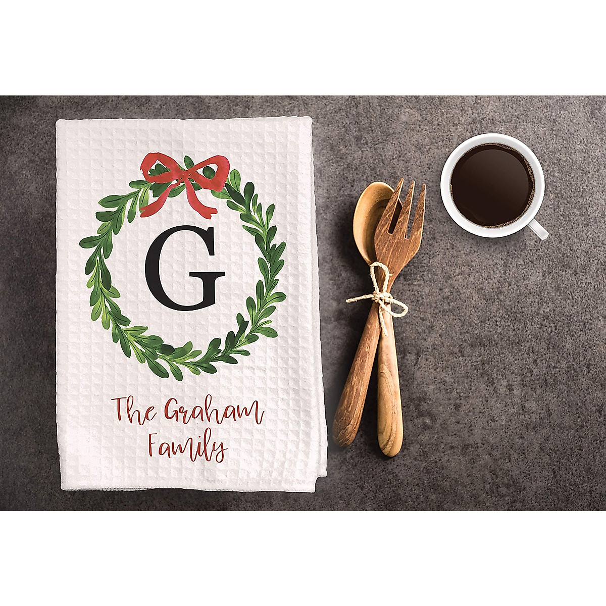 CANARY ROAD Custom Christmas Waffle Weave Dish Towel | Personalized Kitchen Towel | Housewarming Gift | Personalized Christmas Gift Women | Personalized Dish Towel | Christmas Kitchen Towel